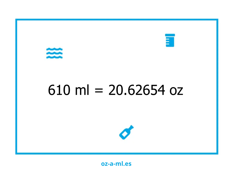 610 ml a oz. Convertir 610 mililitros a onzas líquidas